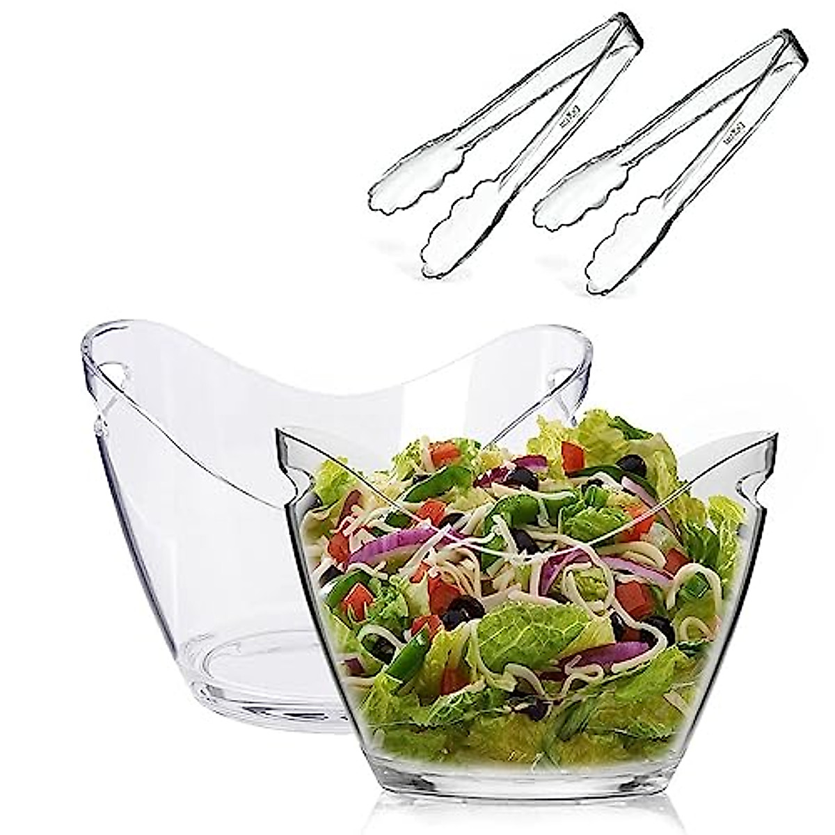 2 Pack 3.5 Liter Acrylic Large Serving Salad Bowl Set with Tong Easy To Carry Handles Design - Snack Bowl Set For Serving Salad, Popcorns, Hosting, Picnics, Parties with Tongs (Pack of 2)