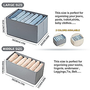 Msthreeup Wardrobe Clothes Organizer for Folded Clothes -7 Grids Drawer Dividers Organizers for Jeans Pants Shirts Leggings T-shirt (L-GRAY-1PCS)