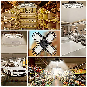 LEDIARY 2 Pack LED Garage Light, 80W Deformable Garage Ceiling Lights with 4 Adjustable Panels, 8000LM Screw in LED Tri Light for Attic, Basement - E26/E27 Base