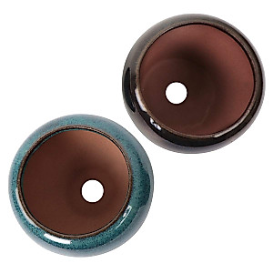 Happy Bonsai 2 pc Mini Glazed Pots Value Set + 4 Soft Mesh Drainage Screens