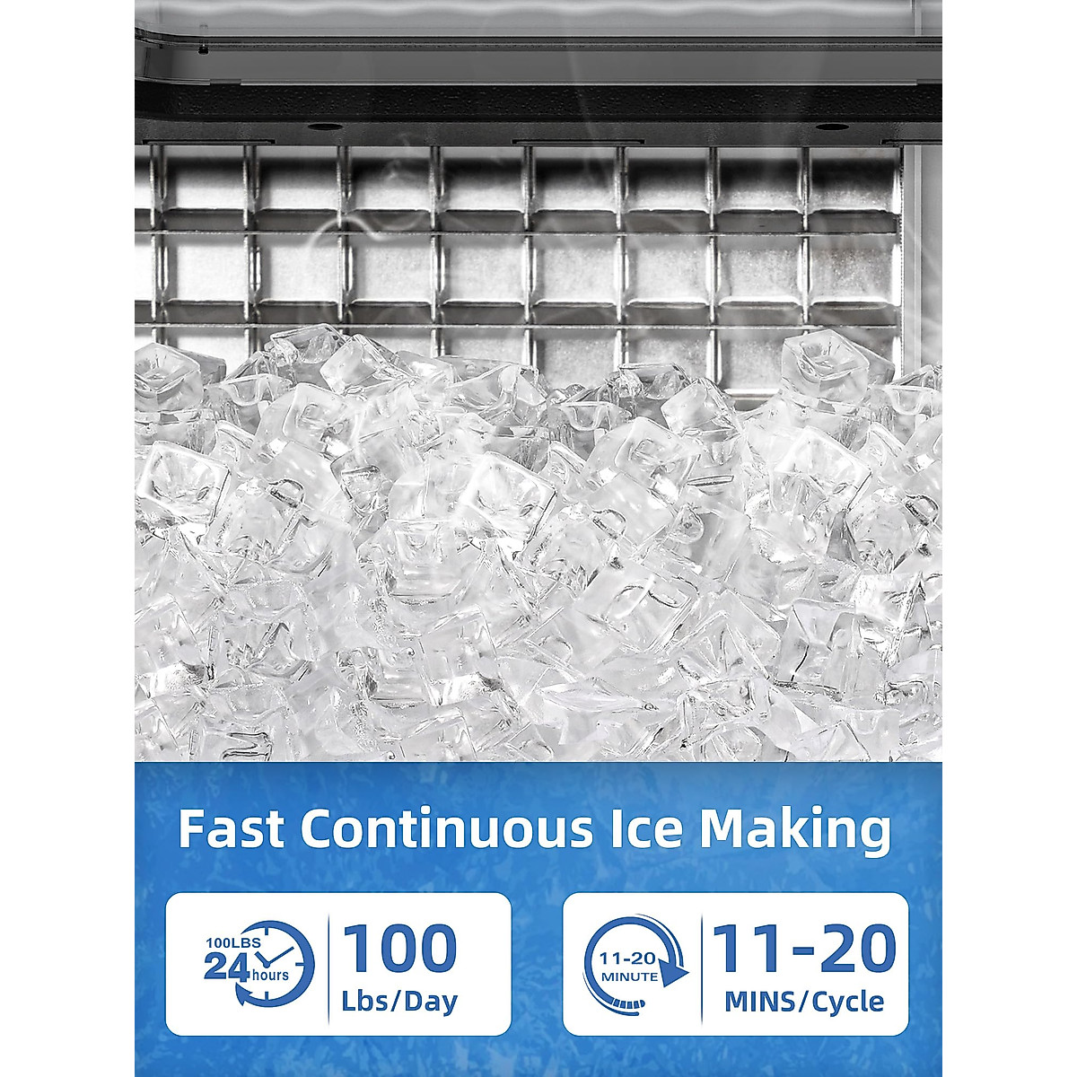 Antarctic Star Commercial Ice Maker - 100lbs/24H Under Counter Ice Maker Machine with 2 Way Water Inlet, 33lbs Storage, Stainless Steel, Under Counter Ice Machine for Home/Bar/Restaurant