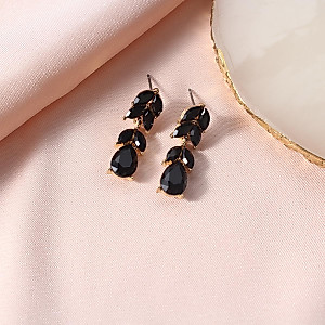 Black Rhinestone Teardrop Dangle Earrings Cute Elegant Crystal Bridal Wedding Earrings for Women Party Prom Dainty Jewelry