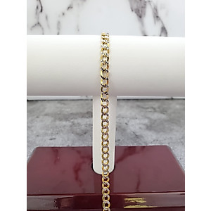 10K Two Tone (Yellow & White Gold) Solid C-Link Cuban Bracelet/Anklet for Men/Women 4.5mm (7)