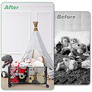 HoCorn Toy Storage and Organizer with 4 Slient Wheels, Foldable Toy Chest, Large Capacity Rolling Toy Chest for Boys Girls, Metal Collapsible Toy Storage Bin,1-Minute Assembly Toy Bin, 1 Pack