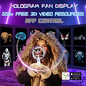 AINSKO 3D Hologram Fan-APP Control Programmable Holographic 3D Display Portable Personal Fan Battery Operated, Rechargeable HoloFan for Kids Girls Women Men Party Holiday