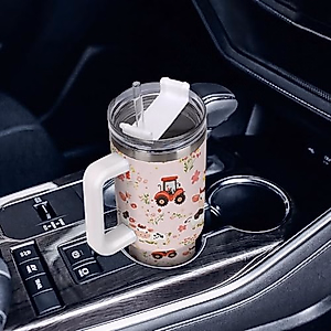 Farm Truck Red Tractor Tumbler with Handle Travel Mug Water Bottle Tea Coffee Cup White-style