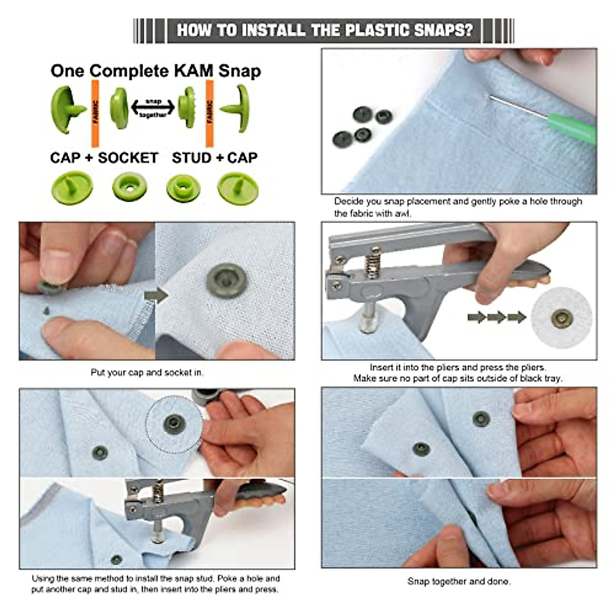 408 Sets Plastic Snap Buttons, No-Sew T5 Snaps with Organizer Storage Case for Bibs Diapers Crafts by ilauke