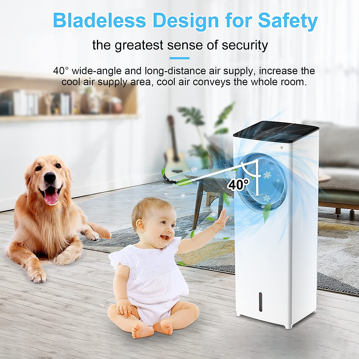 Portable Air Conditioners, 3-in-1 Bladeless Evaporative Air Cooler, 3 Speeds 3 Modes Personal AC Cooling Oscillating Tower Fan, Remote Control Evap Cooler Fan with Timer, Windowless Portable AC for Room