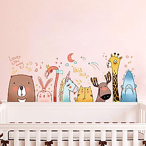 Wallpark Cute Animal Wall Sticker Happy Unicorn Flamingo Shark Removable Wall Decal, Children Kids Baby Home Room Nursery DIY Decorative Adhesive Art Wall Mural