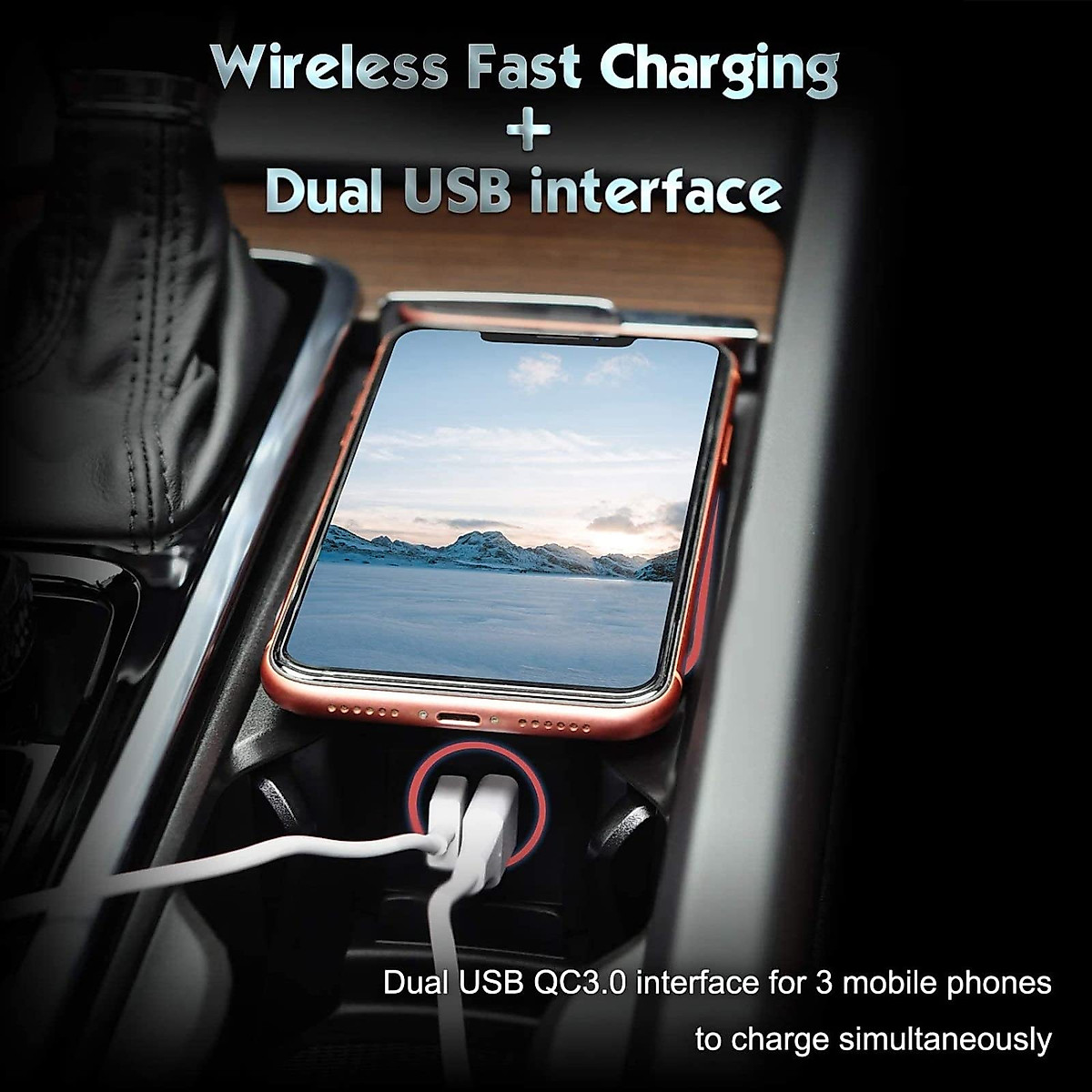 inBEKEA 2021 Upgraded Car Wireless Charger for Volv-O XC90 XC60 S90 V90 V60 S60 with USB Ports QI Smart Phone Charging Pad 10W QC3.0 Fast Charging for All QI Smartphones