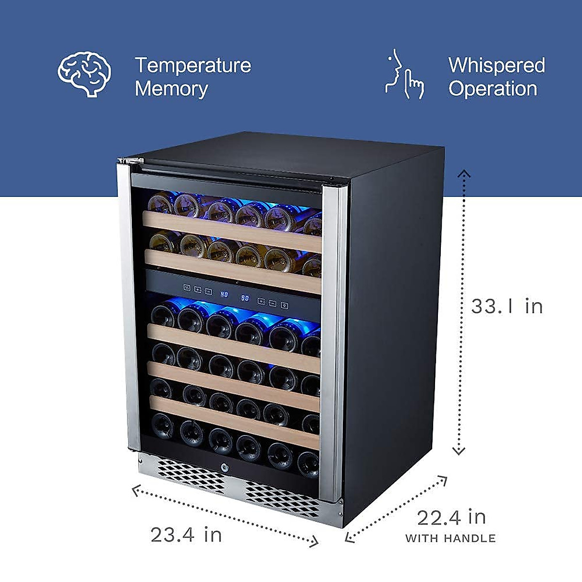 STAIGIS 24 inch Wine Cooler Refrigerator Freestanding, 46 Bottle Compressor Wine Fridge Dual Zone for Home, Kitchen and Bar, Digital Temperature Control