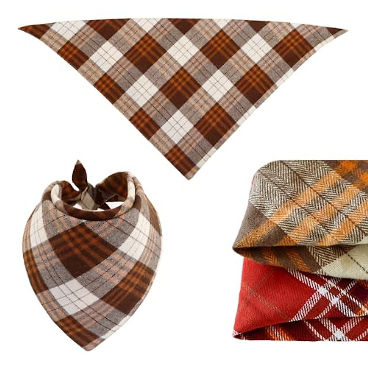 YUANKEXIANG Fall Bandana for Dogs 2 Pack - Christmas Pet Triangle Scarf Classic Plaid Reversible Bibs Kerchief Saliva Towel Set Pet Costume Accessories for Small Medium Large Dogs Cats