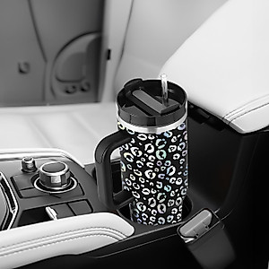 Ochapa 40 oz Tumbler with Handle Leopard Straw Lid Insulated Stainless Steel Vacuum Reusable Cup Holder Friendly Keep Drinks Cold Gifts for Women Lover Car Gym Travel, Black Cheetah