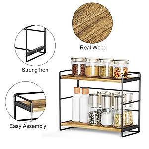 SRIWATANA Kitchen Countertop Organizer Set of 2, Bathroom Counter Shelf Spice Rack Sink Countertop Storage Desktop Large Wood Shelf - Carbonized Black