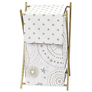 Blush Pink, Gold, Grey and White Star and Moon Baby Kid Clothes Laundry Hamper for Celestial Collection by Sweet Jojo Designs