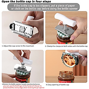Jar Opener for Weak Hands,Jar Opener for Seniors with Arthritis,Low Strength and Children,Bottle Opener Tool, Adjustable Jar Opener for 1-4inch Bottles and Jars(white)