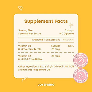 Children Vitamin D Drops - Kids Vitamin D Liquid - Vitamin D3 K2 Drops for Kids May Support Strong Bones and Healthy Immune System - Liquid Vitamin D for Kids & Children - 180 Servings