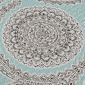 Comfort Spaces Reversible Quilt Set - Vermicelli Stitching Bohemian Design, All Season, Lightweight, Coverlet Bedspread Bedding, Shams, Twin/Twin XL(66"x90") Adele Aqua Medallion 2 Piece