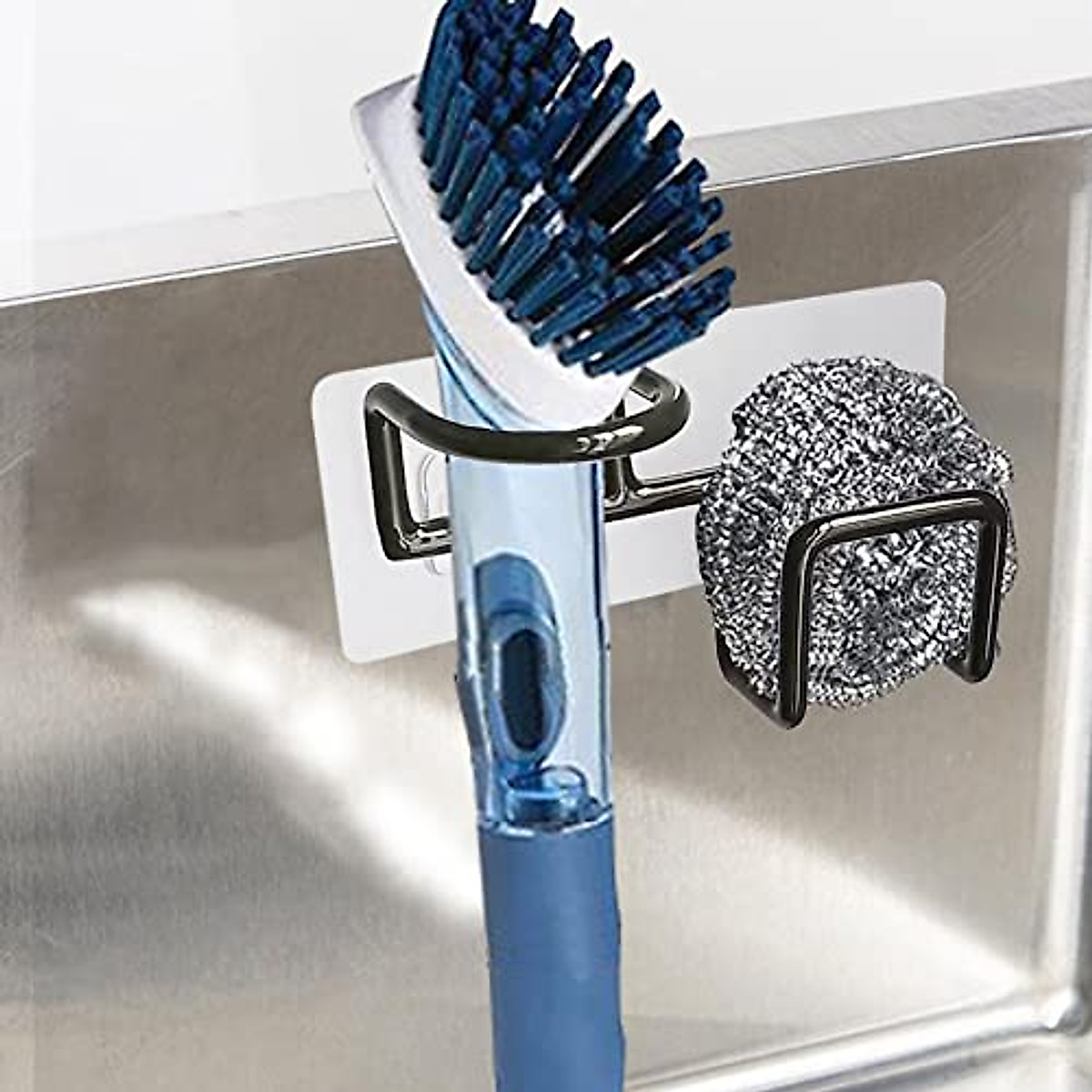 Qinwuwu XXHong 2Pcs Kitchen Brush Stick Sponge Stand Self-Adhesive Kitchen Sink Sponge Stand Kitchen Tools Storage Stand Dishwashing Sponge Brush Accessory Stand