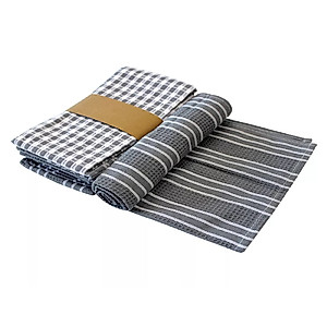 Akma's textile 100% Natural Cotton Kitchen Towels (17”x 28”, 3 Pack), Set of 3 Waffle Weave Tea Towels, Highly Absorbent Cloth Dish Napkins, Quick Drying Dish Towels, Classic Cloth Napkins, Dark Gray