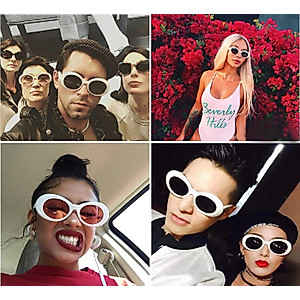 JUSLINK Bold Retro Oval Mod Thick Frame Sunglasses Round Lens Clout Oval Goggles White