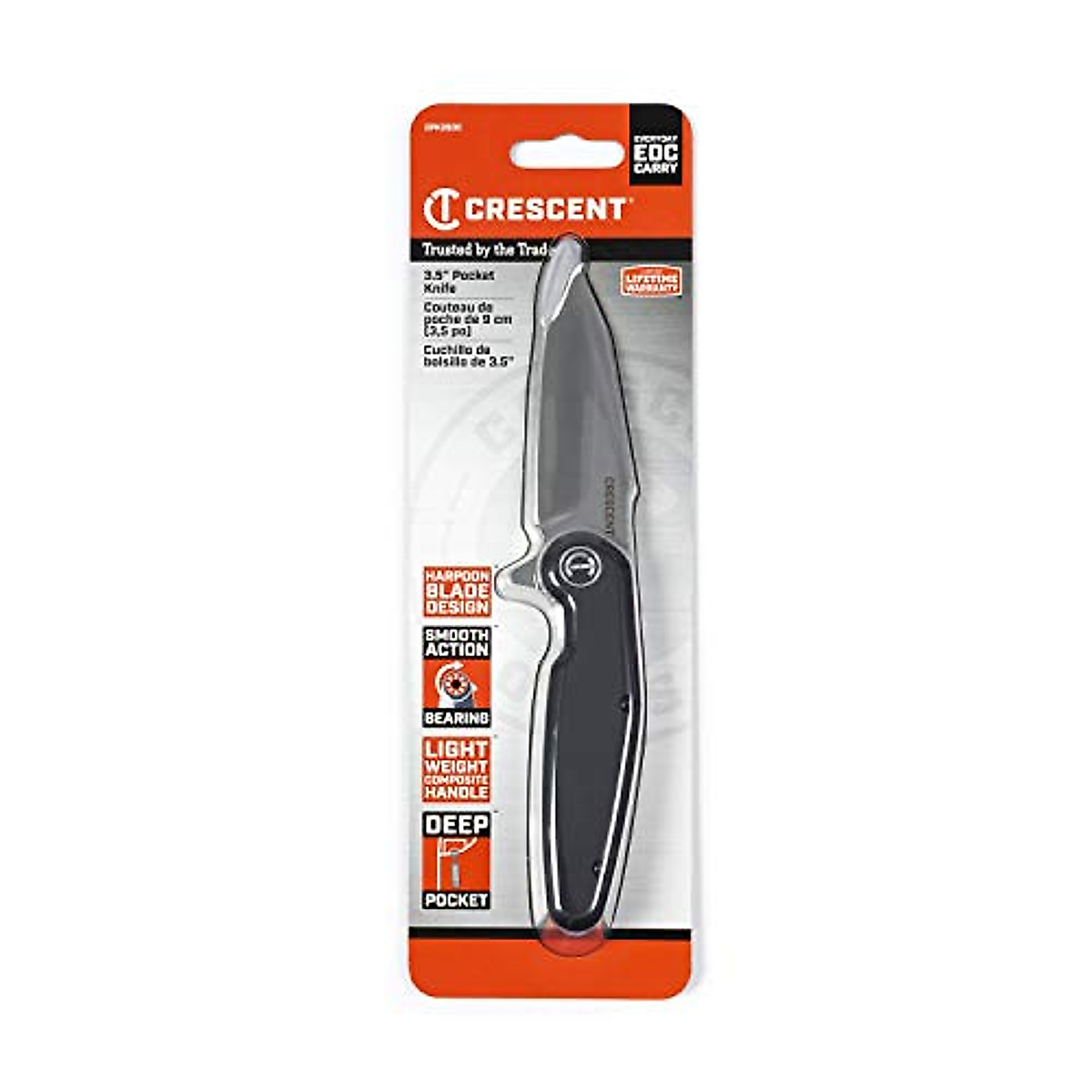 Crescent 3-1/2 Inch Harpoon Blade Composite Handle Pocket Knife - CPK350C, Stainless Steel