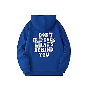 Floerns Men's Letter Graphic Print Long Sleeve Drawstring Hoodie Sweatshirt Tops A Blue S