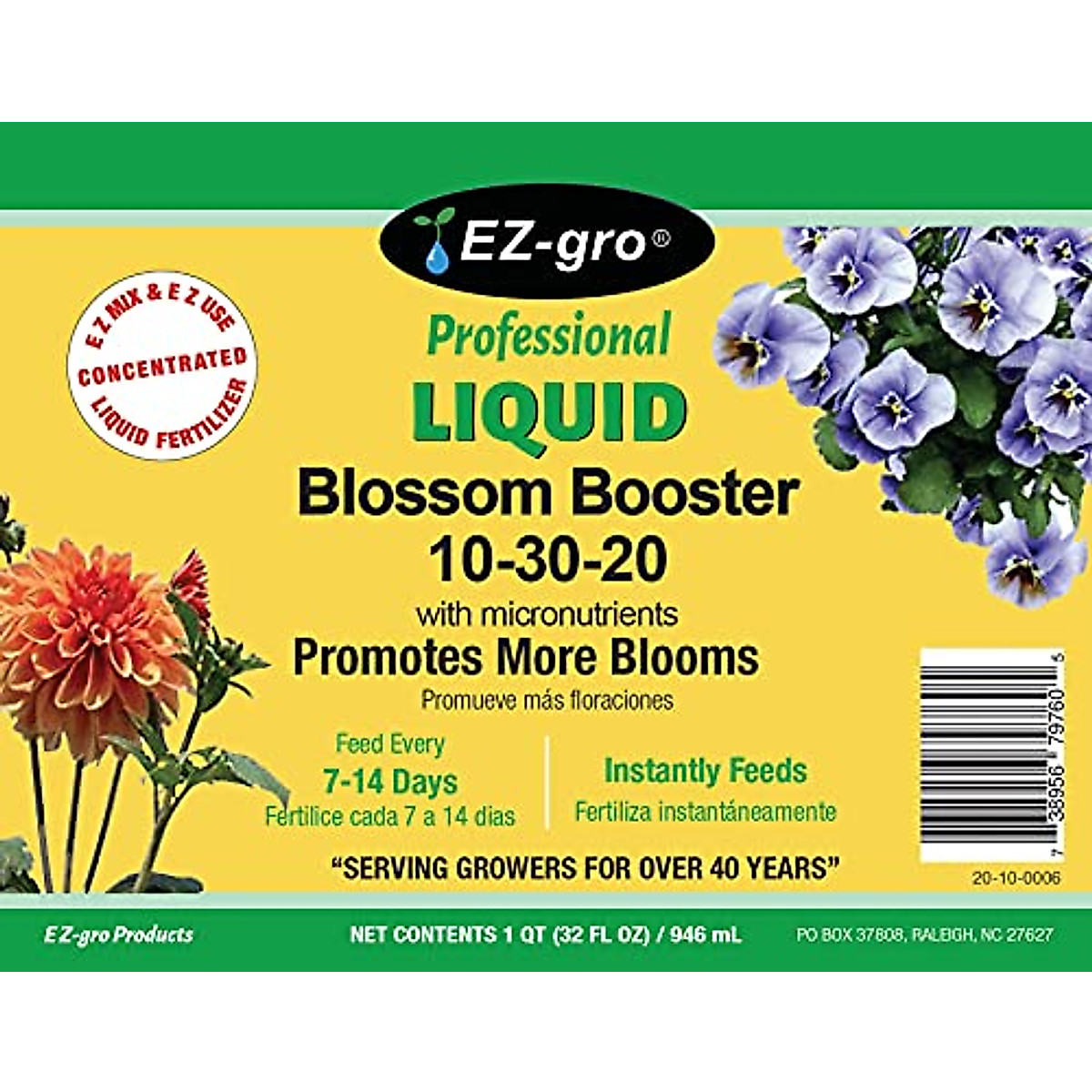 Flower Food by EZ-gro | 10-30-20 Blossom Booster is a Plant Food for all Blooming Plants | This Plant Fertilizer is both E Z to MIx and E Z to Use because it is a Liquid Plant Food