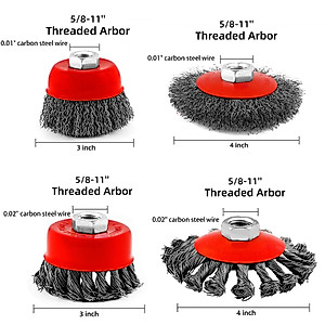 Wire Cup Brush Set Packaged with 4 different Wire Wheel Brushes for Angle Grinder 4 1/2 Angle Grinder and 5/8”-11 Thread Arbor(4 Packs )