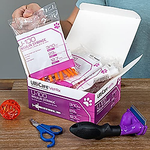 UltiCare VetRx U-100 Pet Insulin Syringes, Comfortable and Accurate Dosing of Insulin for Pets, Compatible with Any U-100 Strength Insulin, Size: 3/10cc, 29G x 1/2’’, 100 ct Box