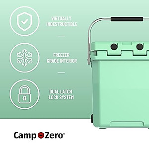 CAMP-ZERO 16L Tall Cooler/Ice Chest with 2 Molded-in Cup Holders & Folding Aluminum Handle | Thick Walled, Freezer Grade Cooler with Secure Locking System & Removable Divider (Mint Green)