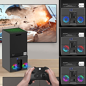 Linkstyle Cooling Fan for Xbox Series X, Vertical Cooling Stand Cooling System with Colorful RGB Lights and 1 USB Port