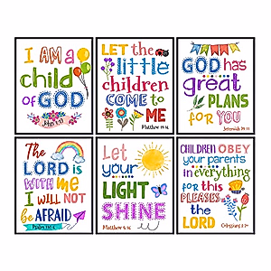 Bible Verse Wall Art - Scripture Wall Art - Christian Wall Art for Kids, Boys, Girls Bedroom - Religious Gifts for Kids - Aesthetic Wall Collage Kit - God Wall Decor - Positive Inspirational Quotes