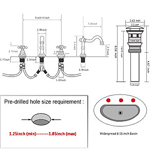 GGStudy 8 inch 2 Handles 3 Holes Widespread Bathroom Sink Faucet Antique Brass Bathroom Vanity Faucet Basin Mixer Tap Faucet Matching Metal Pop Up Drain with Overflow