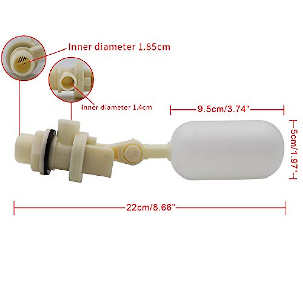 NC 3PCS Water Float Valve with Adjustable Arm, Automatic 3/4 Float Ball Valve with Water Level Shut Off for Water Tank Pond Livestock Horse Cattle Goat Sheep Pig Dog Waterer