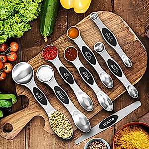 Measuring Cups Set and Magnetic Measuring Spoons Set,QtoiKce 18/8 Stainless Steel 7 Measure Cups and 7 Magnetic Measure Spoons,1 Leveler & 1 Conversion Chart for Dry and Liquid Ingredient