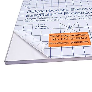 Polycarbonate Clear Plastic Sheet 12" X 12" X 0.472" (1/2") Exact with EasyRuler Film, Shatter Resistant, Easier to Cut, Bend, Mold Than Plexiglass. Window Panel, Hobby, Home, DIY, Industrial, Crafts