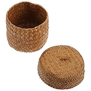 Ciieeo Flower Basket Mini Planters Circle Tray Decor Handmade Woven Basket Wicker Desktop Decor Kids Storage Bin Tabletop Decor Wedding Decor Seagrass Flower Pot Shelf Seaweed Child Round