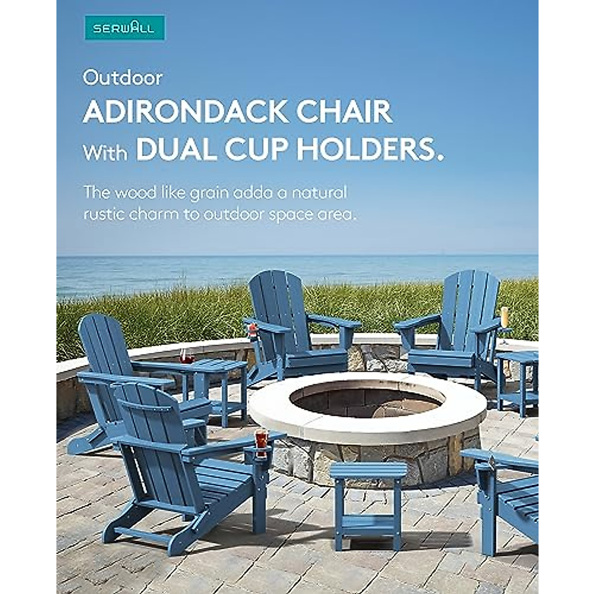 SERWALL Folding Adirondack Chair, HDPE Adirondack Chairs, Plastic Outdoor Chairs- Looks Exactly Like Real Wood- Navy