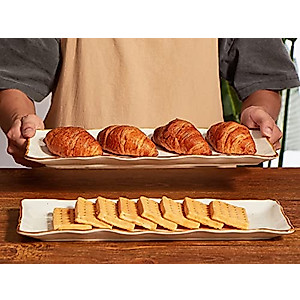 ONEMORE Large Serving Platters, 15 inch Serving Plates Set of 2, Ceramic Platters for Serving Food, Oven Safe Serving Trays and Platters for Entertaining Party, Creamy White