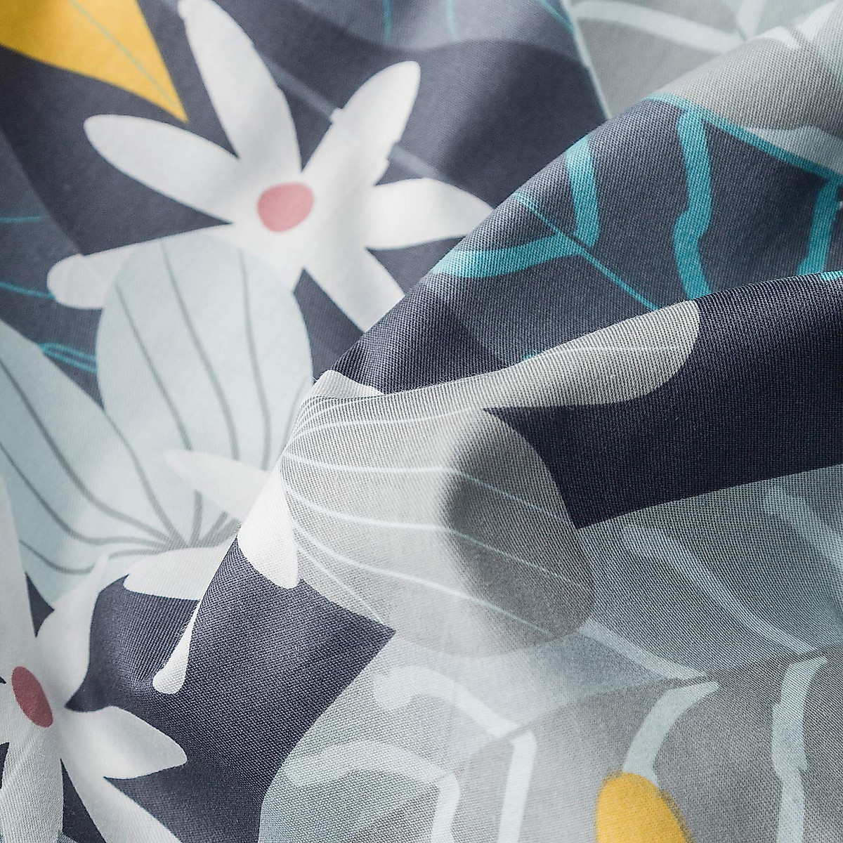 YuHeGuoJi Black Floral Duvet Cover Queen 100% Cotton Boho Botanical Flower Duvet Cover 3 Pcs Set 1 White Daisy Duvet Cover with Zipper Ties 2 Pillowcases Hawaiian Yellow Grey Leaves Bedding Set