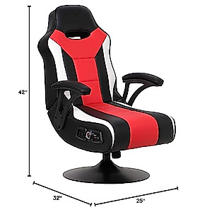 X Rocker Falcon Pedestal PC Office Computer Gaming Chair, 2.1 Wireless Audio System, Subwoofer, Padded Armrest, 5152501, 32" x 25" x 42", Black, Red, and White