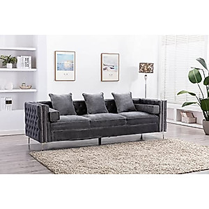 Legend Vansen Velvet Sofa sectional for Living Room with Ottoman Chaise Reversible L Shaped Couch Sleeper, 104", Grey