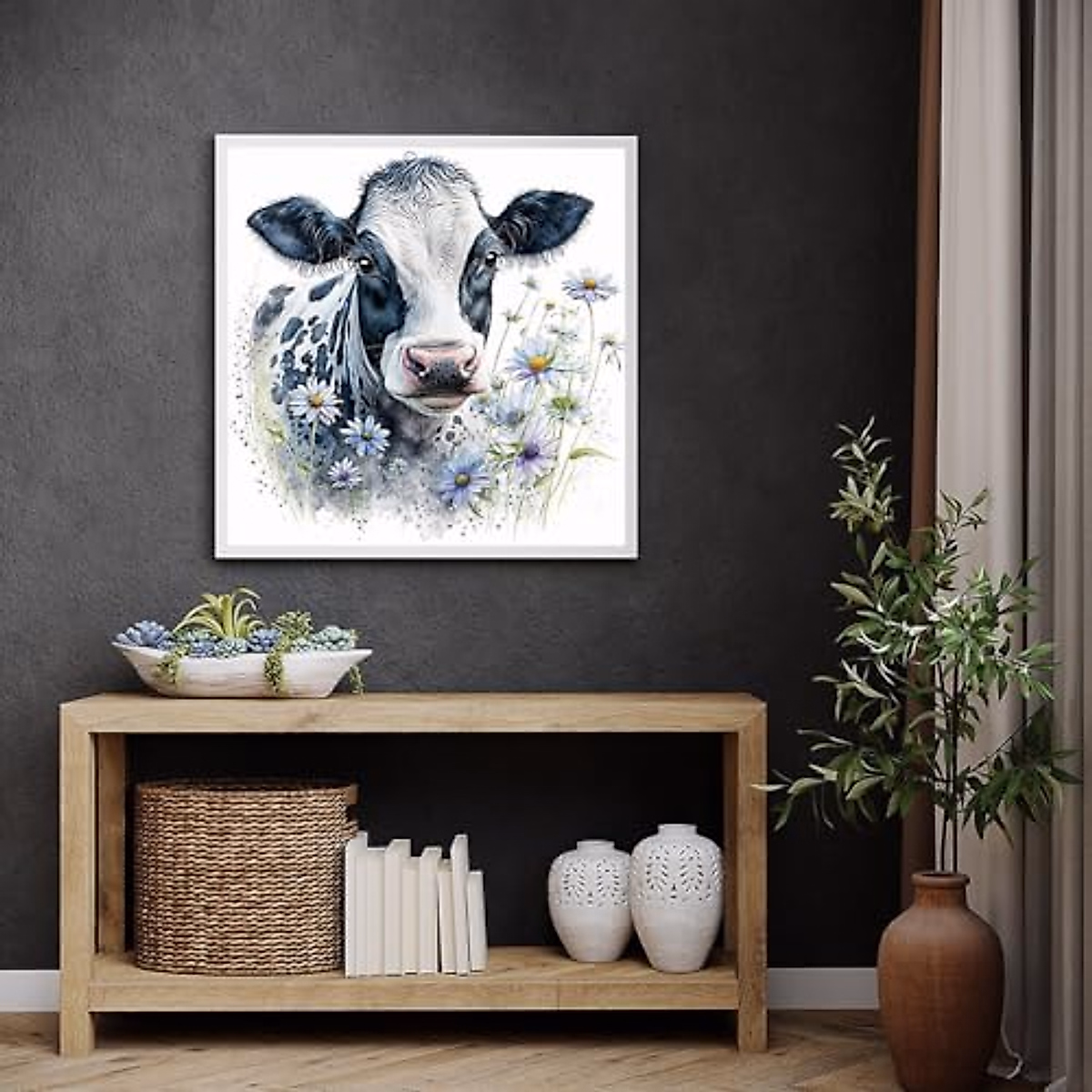 Stalente Diamond Painting Kits for Adults, Daisy 5D DIY Diamond Art Kits for Beginners Round Full Drill Diamond Painting for Home Wall Decoration Gift 12×12inch, Cow