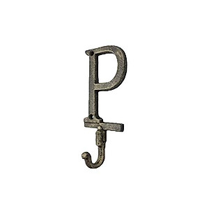 Handcrafted Nautical Decor Rustic Gold Cast Iron Letter P Alphabet Wall Hook 6"