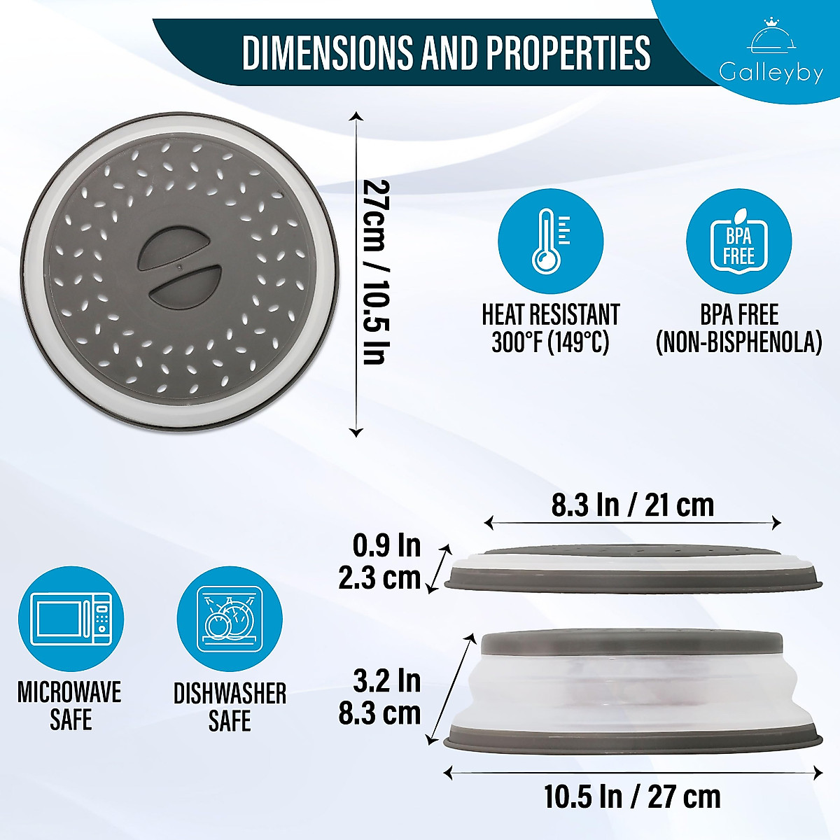 Galleyby Pack of 2 Microwave splatter Covers - Microwave Cover for Food -Space-Saving Design (10.5 Inch) BPA-Free Silicone,Plastic and Dishwasher Safe (Pack of 2)