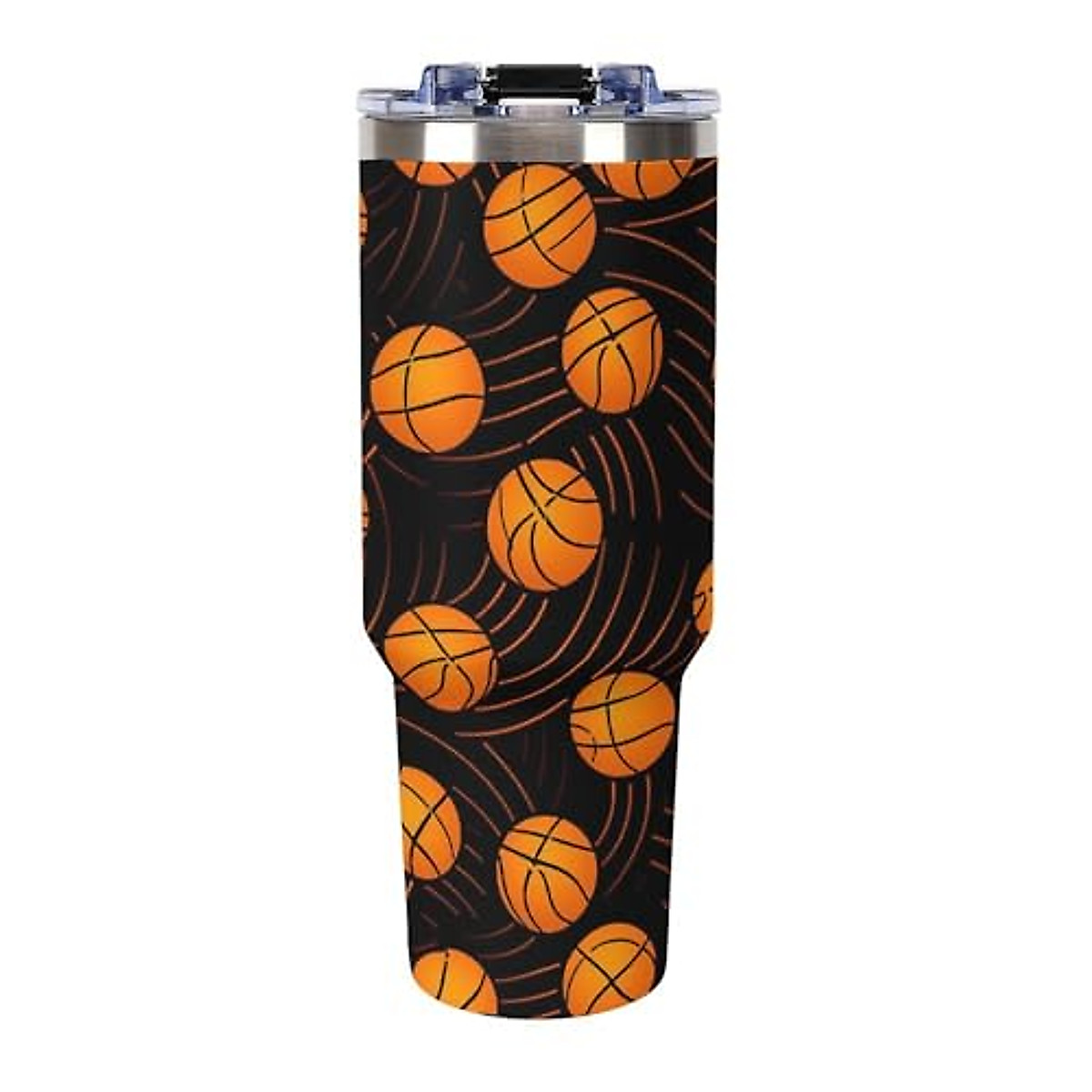 Sports Basketball Pattern 40 Oz Car Cup Stainless Steel Travel Mug Leak-Proof Insulated Tumbler with Handle Deep Blue-style