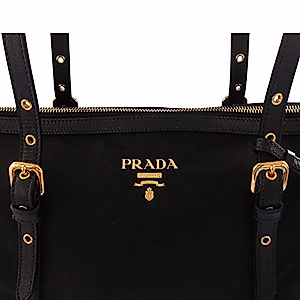Prada Tessuto Black Nylon Leather Trim Shopping Tote Handbag 1BG253