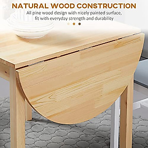 HOMCOM 55" Solid Wood Kitchen Table, Drop Leaf Tables for Small Spaces, Folding Dining Table, Natural