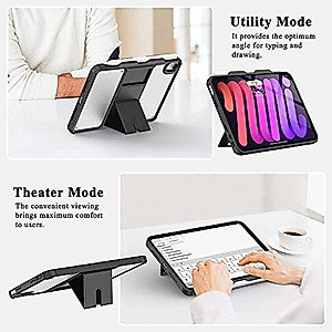 Soke New iPad Mini 6th Generation 2021 Case with Pencil Holder-[Full-Body Protection + 2nd Gen Apple Pencil Charging +Two Viewing Angles],Translucent Frosted Back Cover for iPad Mini 6 8.3 Inch(Black)